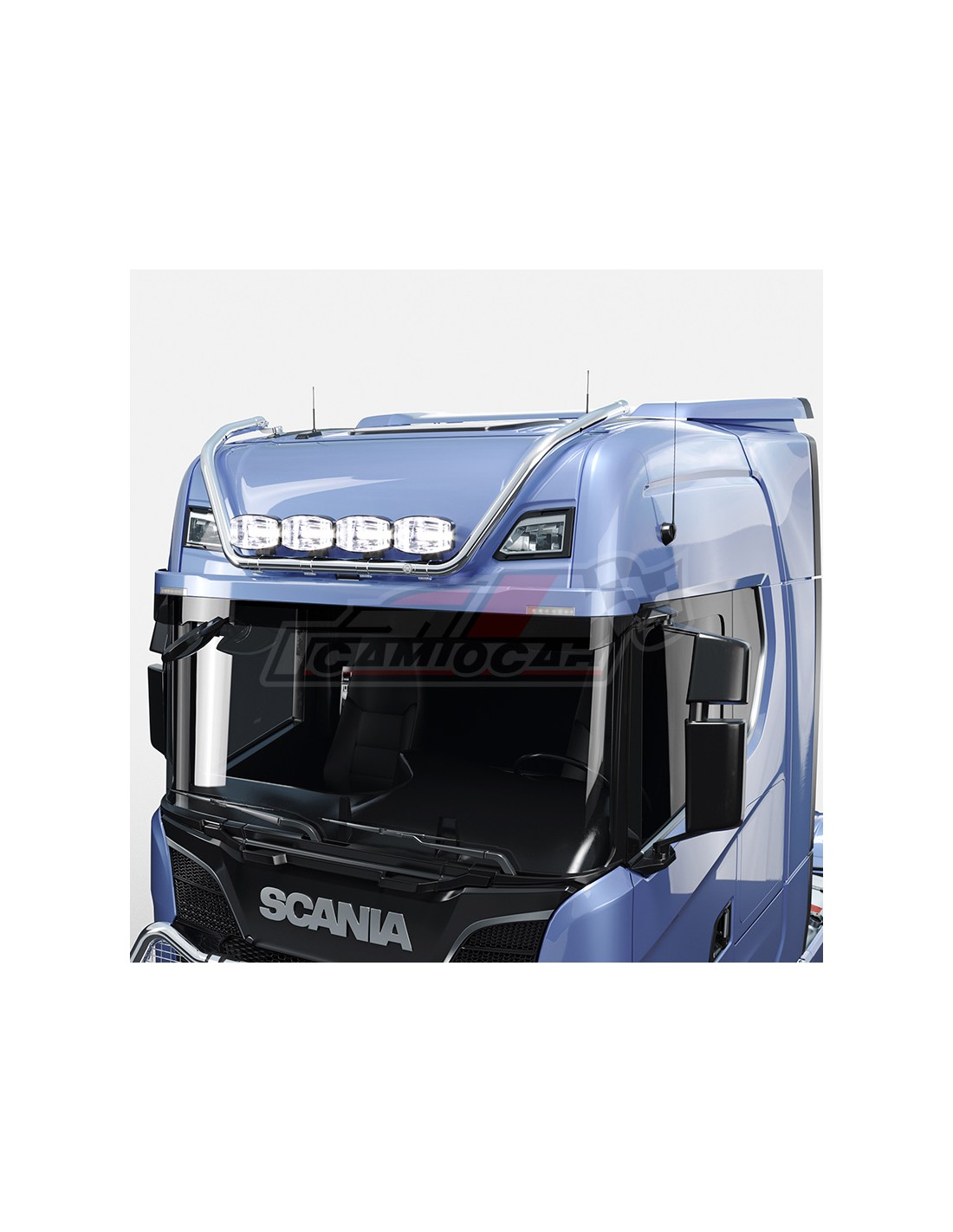 Barra larga superior portafaros inoxidable | SCANIA S, New R, G